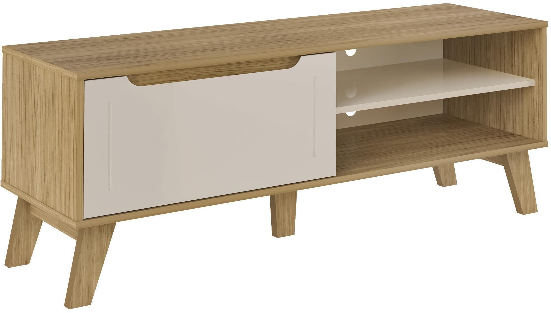 Rack Para TV até 60" Polegadas 1 Porta e Nichos Artely Lotus Carvalho e ...